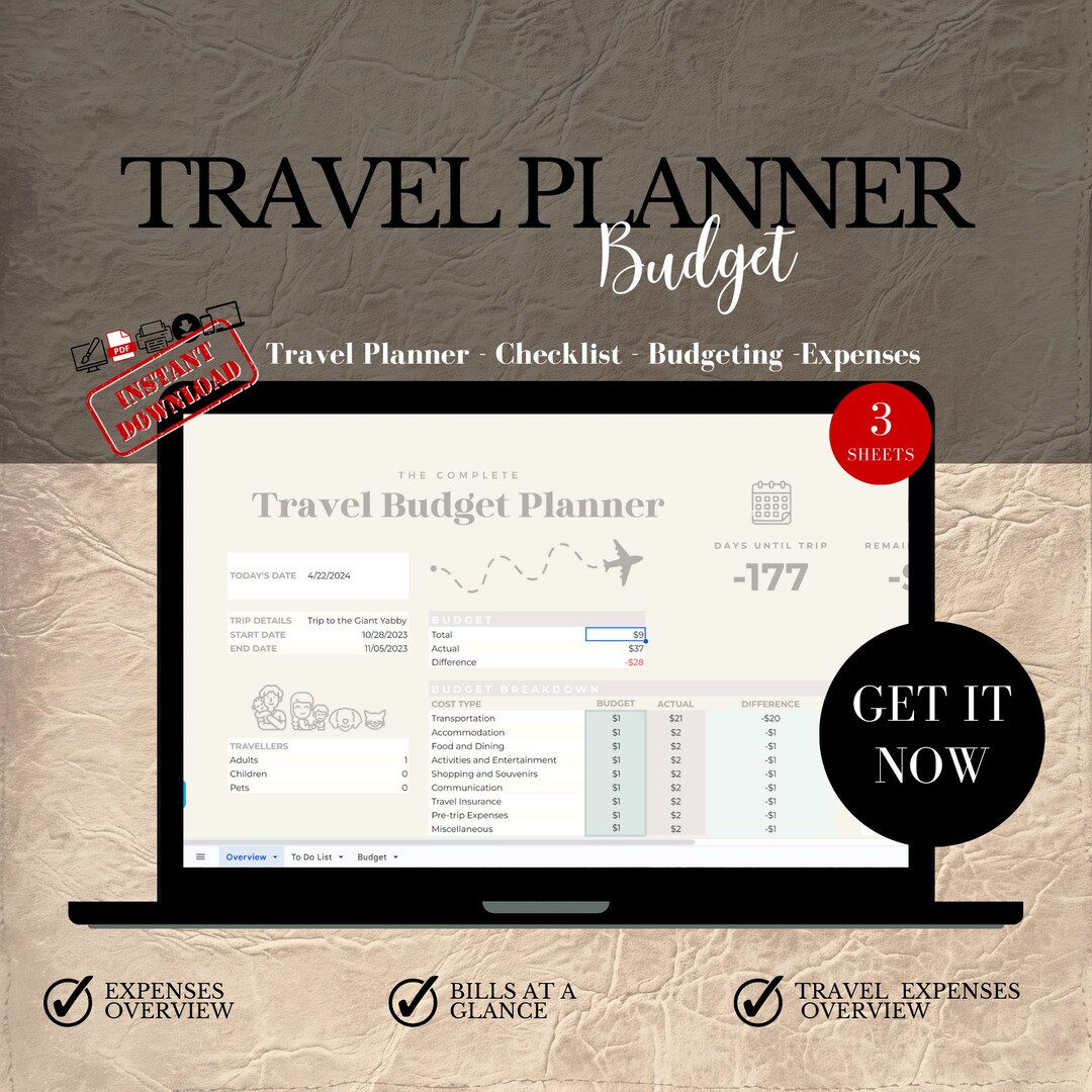 Digital Travel Planner Spreadsheet Template for Google Sheets: Vacation ...