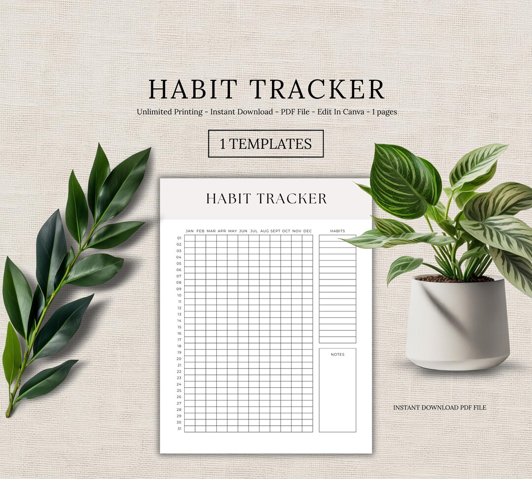 Habit Tracker Printable: Daily Habit Builder & Minimalist Routine Sheet ...
