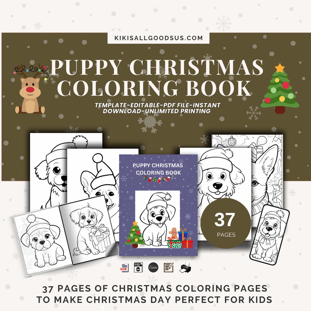 37 Page Puppy Christmas COLORING Book for Kids | Variety of X-mas ...