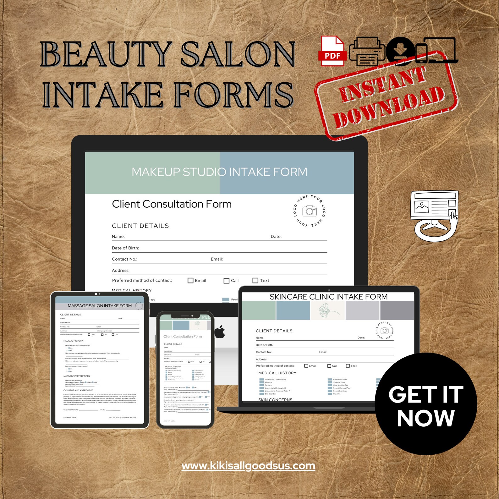 Beauty Salon Intake Forms Grassy BLUE , Editable and Printable in Canva ...