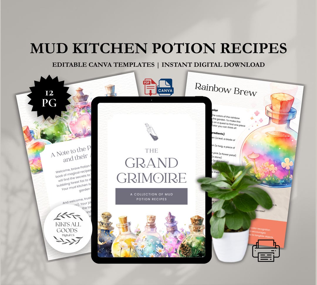 Mud Kitchen Potion Recipes: Nature Play Canva Template (digital ...