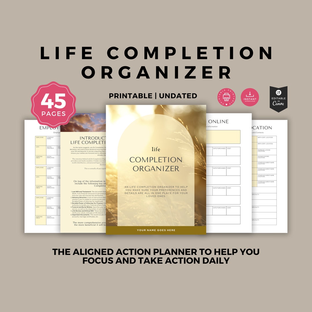 Life Completion Organizer: Legal Will, End of Life Planner (PDF ...