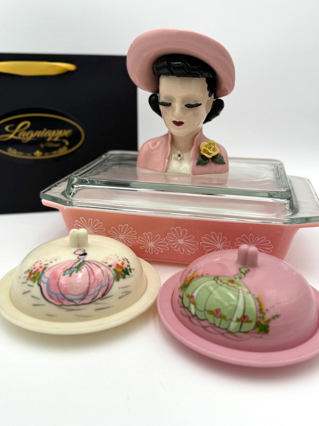 Vintage JAJ Pyrex Pink Daisy, Pink Lady Vase, UK Imported Bakelite ...