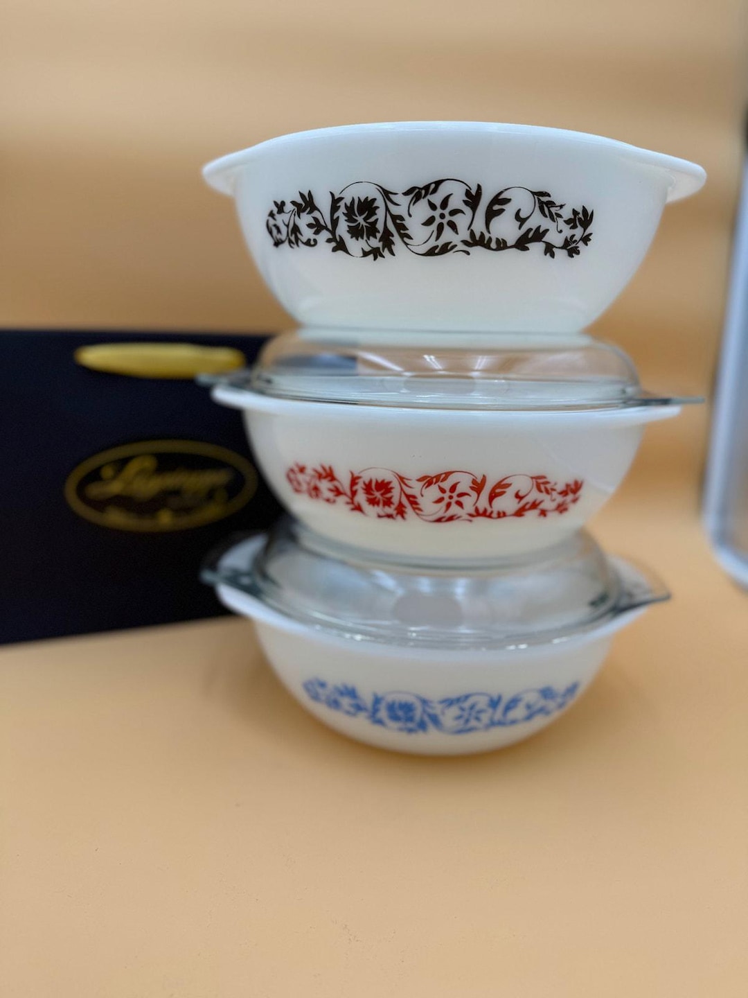 Pyrex JAJ Dianthus Folly black, Red and Blue HTF Promo Items 1966 - Etsy