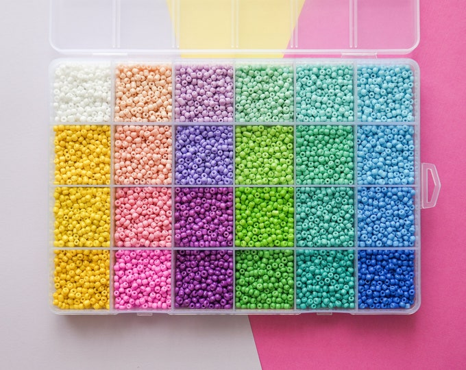 Pastel Color Seed Bead Kit, 24 Colors, 12,000 Pieces Total, Colorful ...