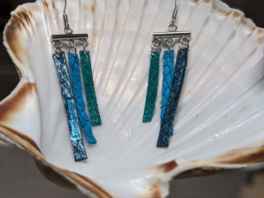 Asymmetrical Fish Leather Dangling Earring - Etsy