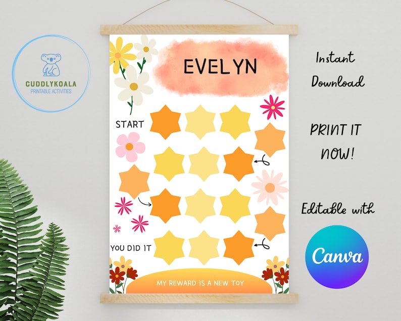 Kids Reward Chart Printable Flower Theme Digital Canva - Etsy