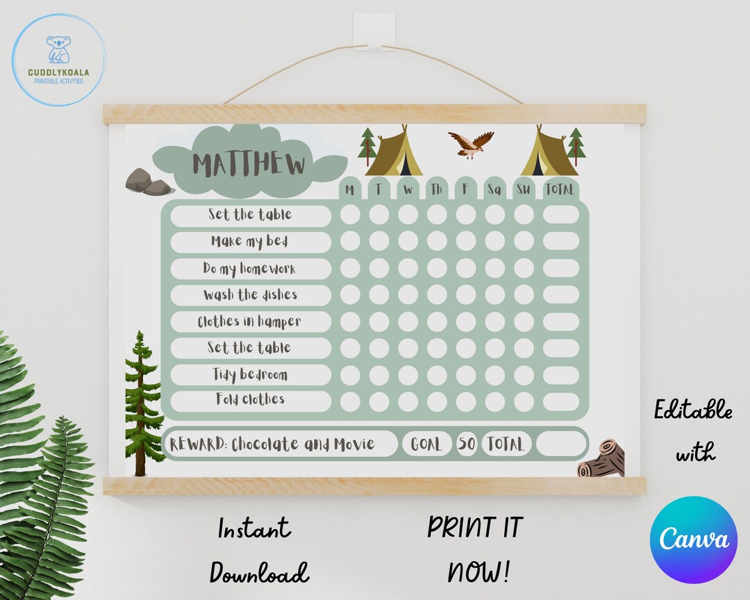 Kids Chore Chart Adventure Theme Kids Reward Chart Printable - Etsy