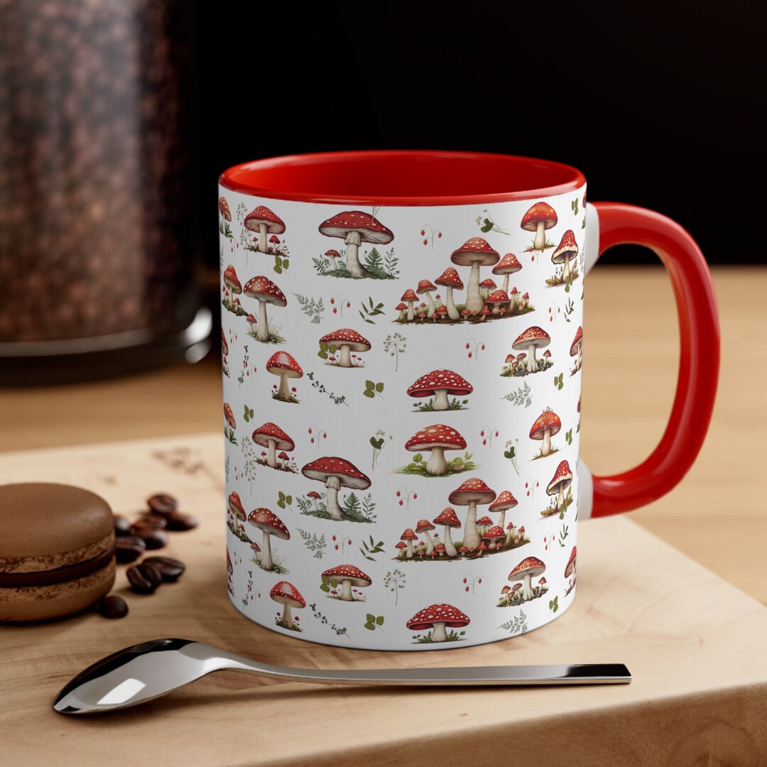 Vintage Cottage Core Mug, Forest Ferns & Mushrooms Design, Perfect for ...
