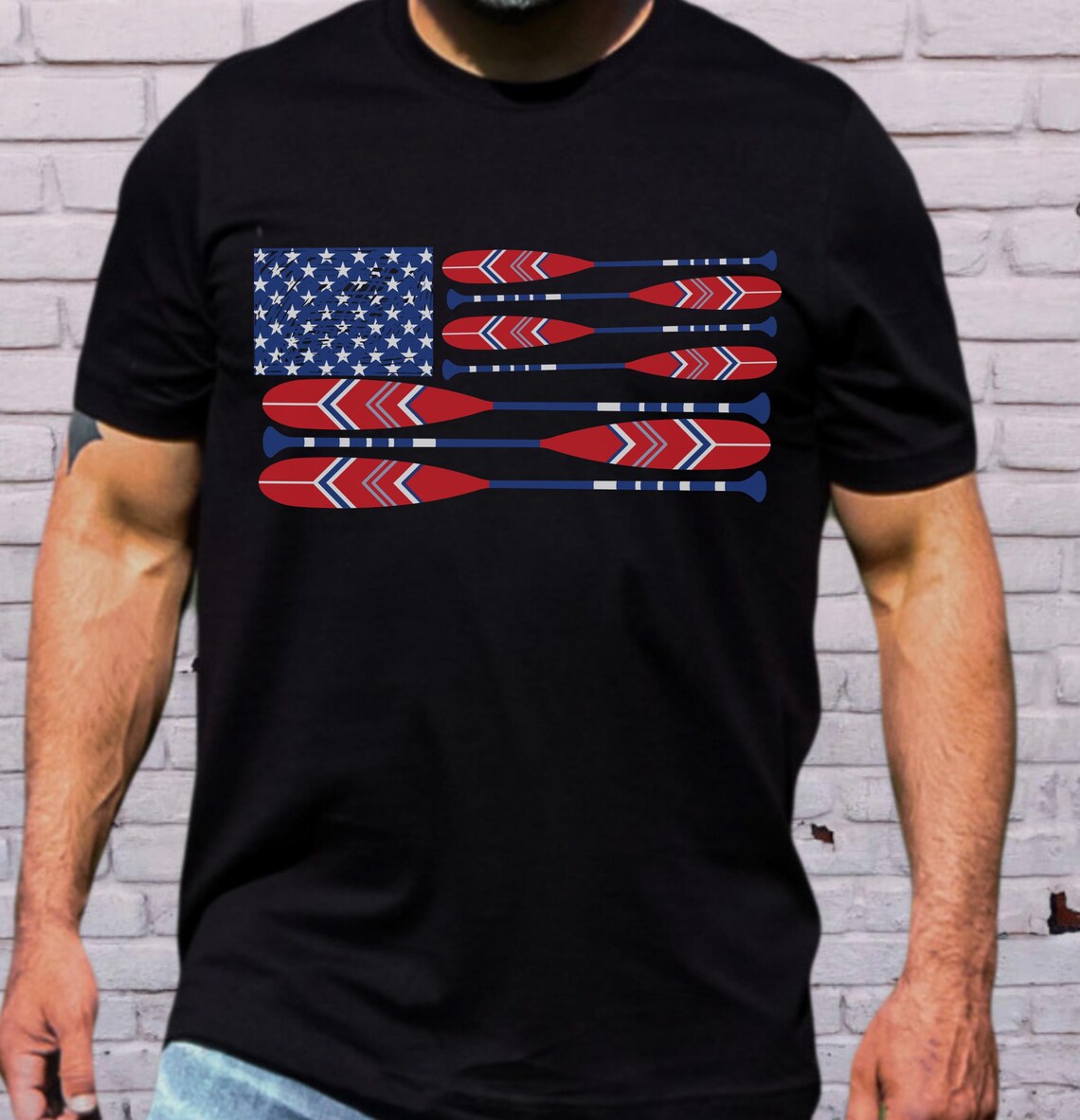 American Flag Oar Patriotic Unisex Tee, Camping Canoe Enthusiasts ...