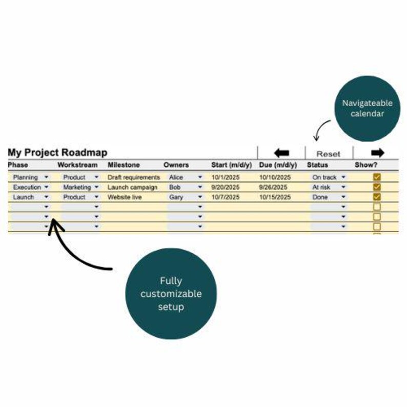 Editable Project Roadmap Template – 1 Page Milestone Planner for Google ...