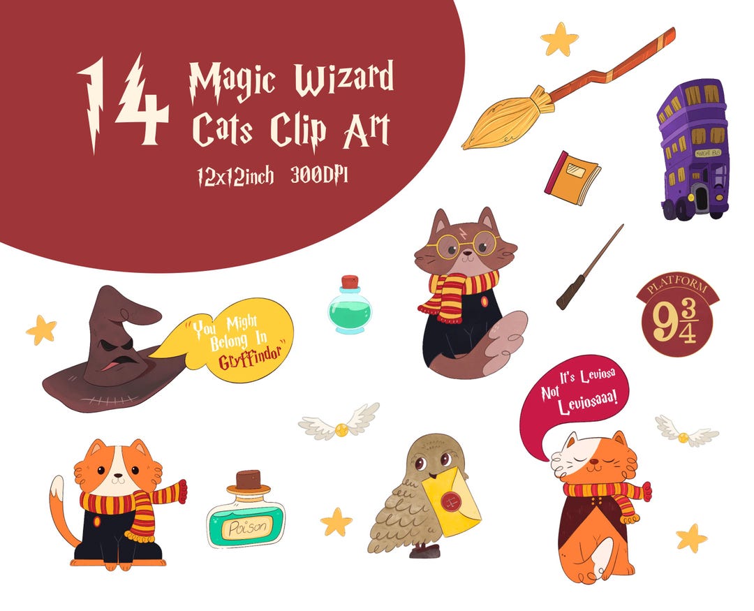 Wizard Clip Art, School of Magic, Cat Design, Png Artwork, Movie ...