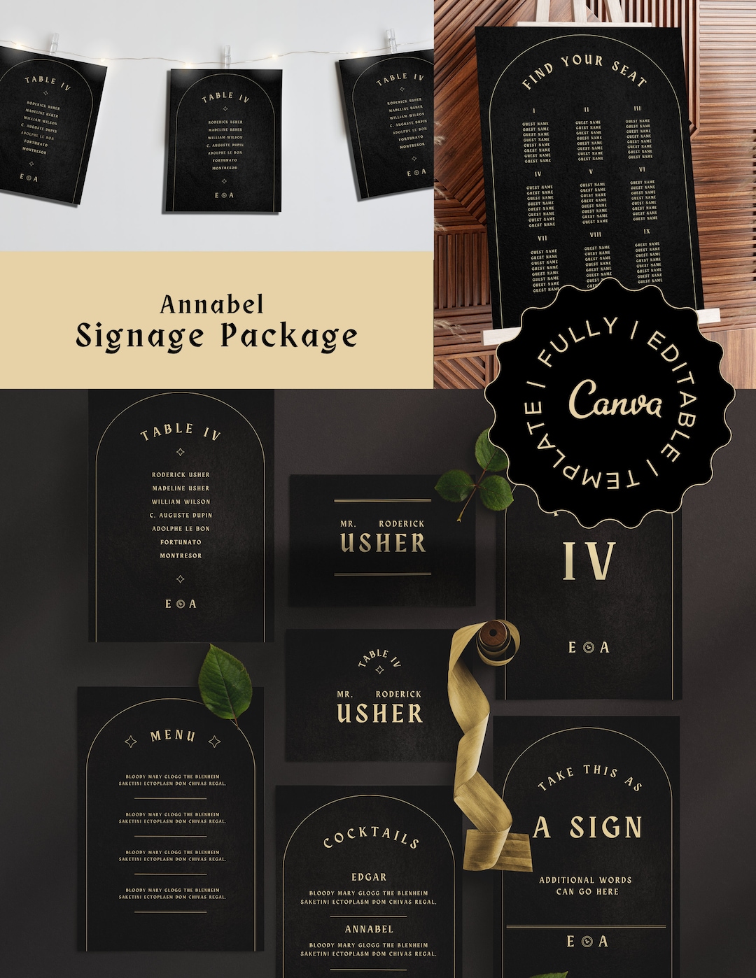 Wedding Signage Package - Annabel Collection - Poe Inspired Dark Gothic ...