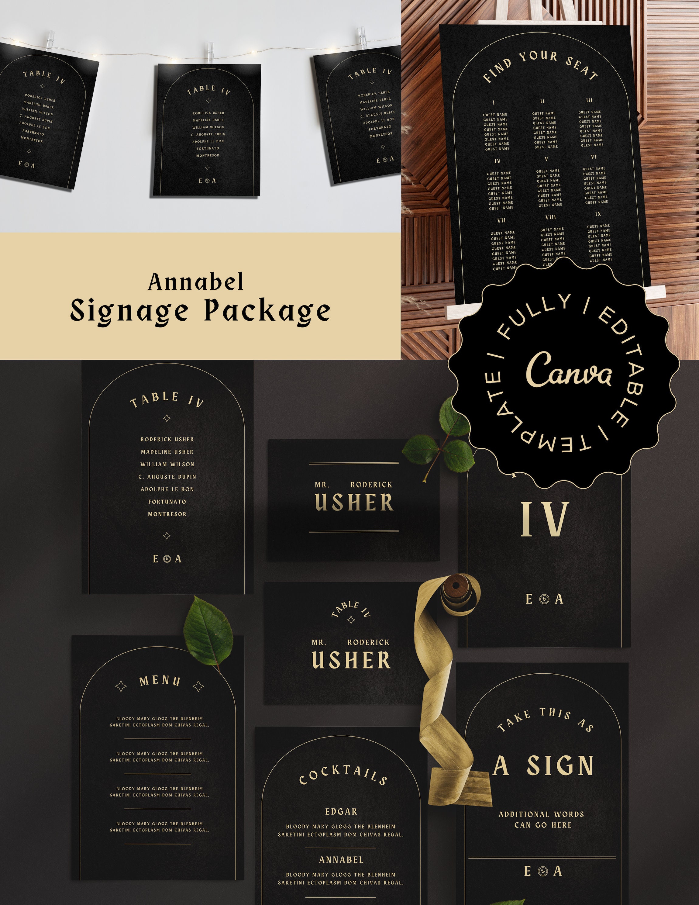 Wedding Signage Package - Annabel Collection - Poe Inspired Dark Gothic ...