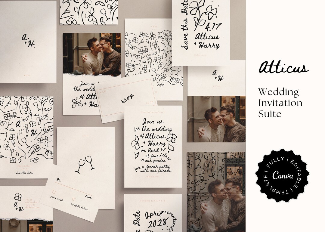 Wedding Invitation Suite Atticus Collection Editable Canva Template ...