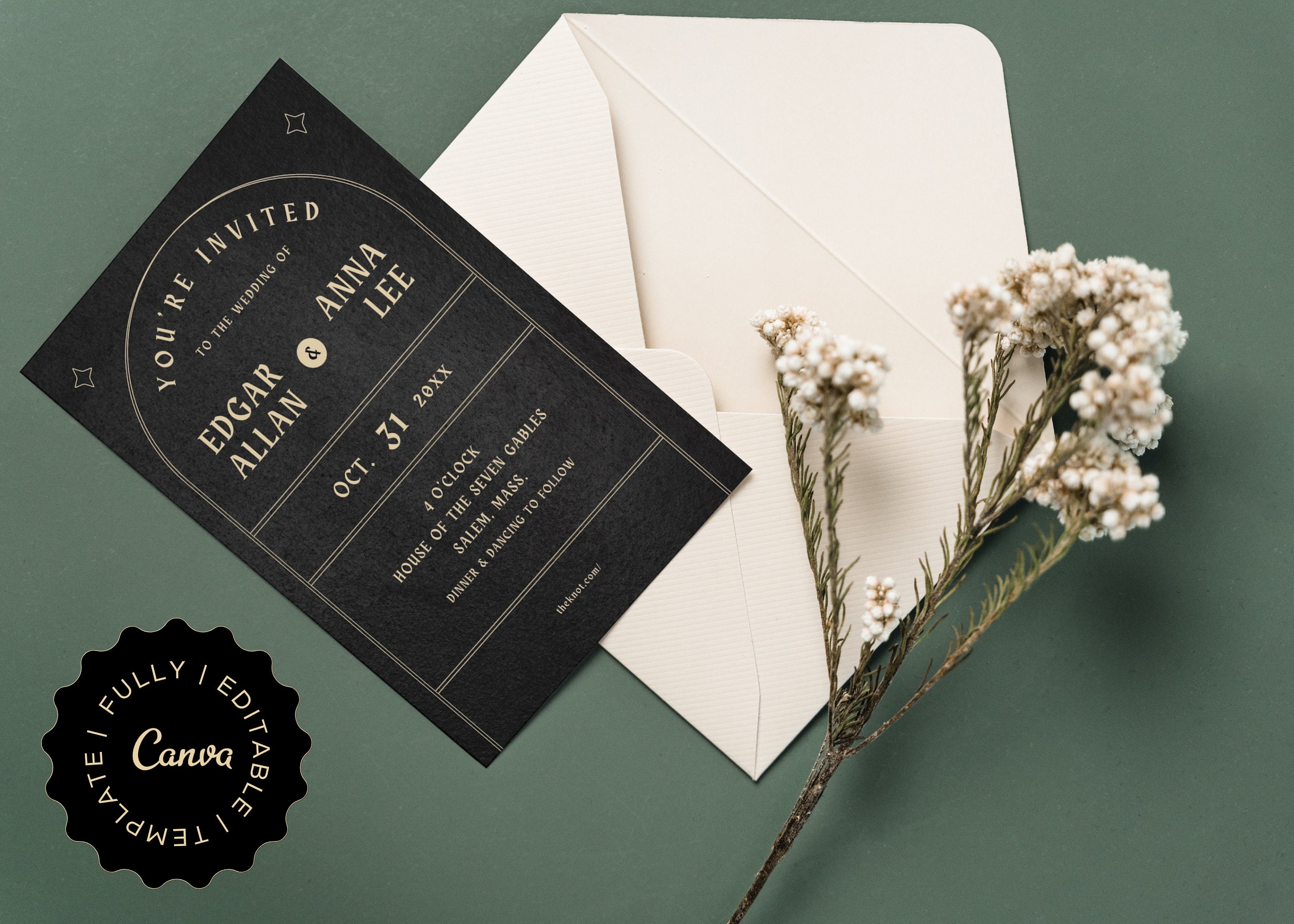 Wedding Invitation Annabel Collection Poe Inspired Dark Gothic Editable ...