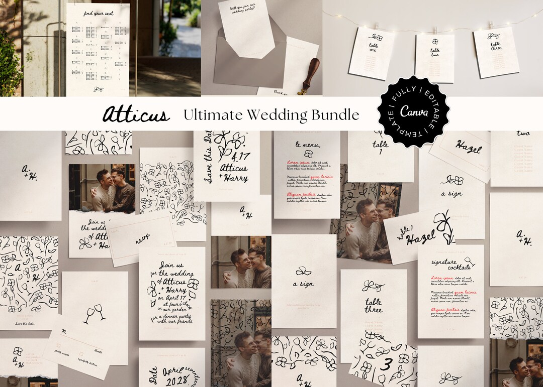 ULTIMATE Handwritten Ink Wedding Bundle • Editable Canva Invites and ...