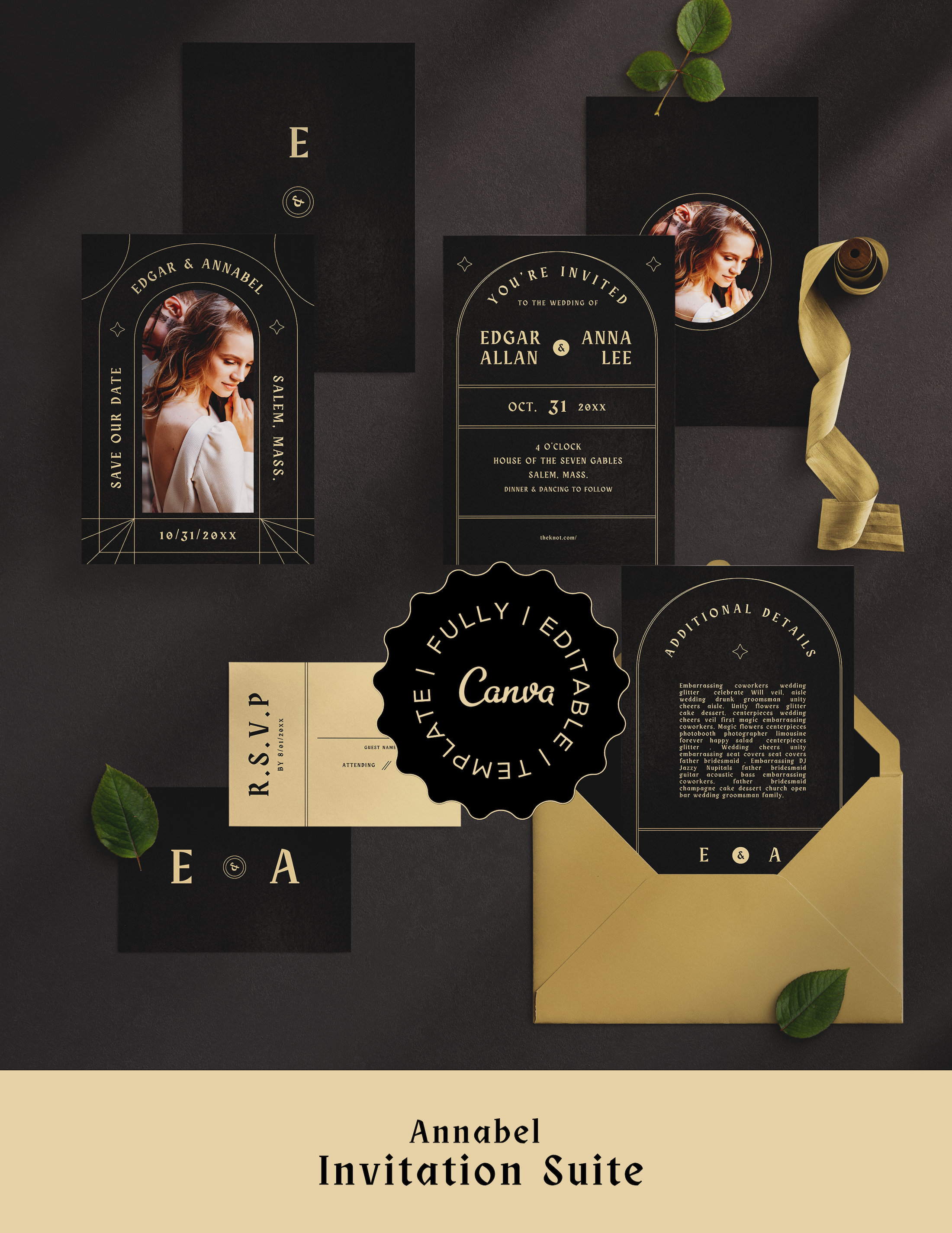 Wedding Invitation Annabel Collection Poe Inspired Dark Gothic Editable ...