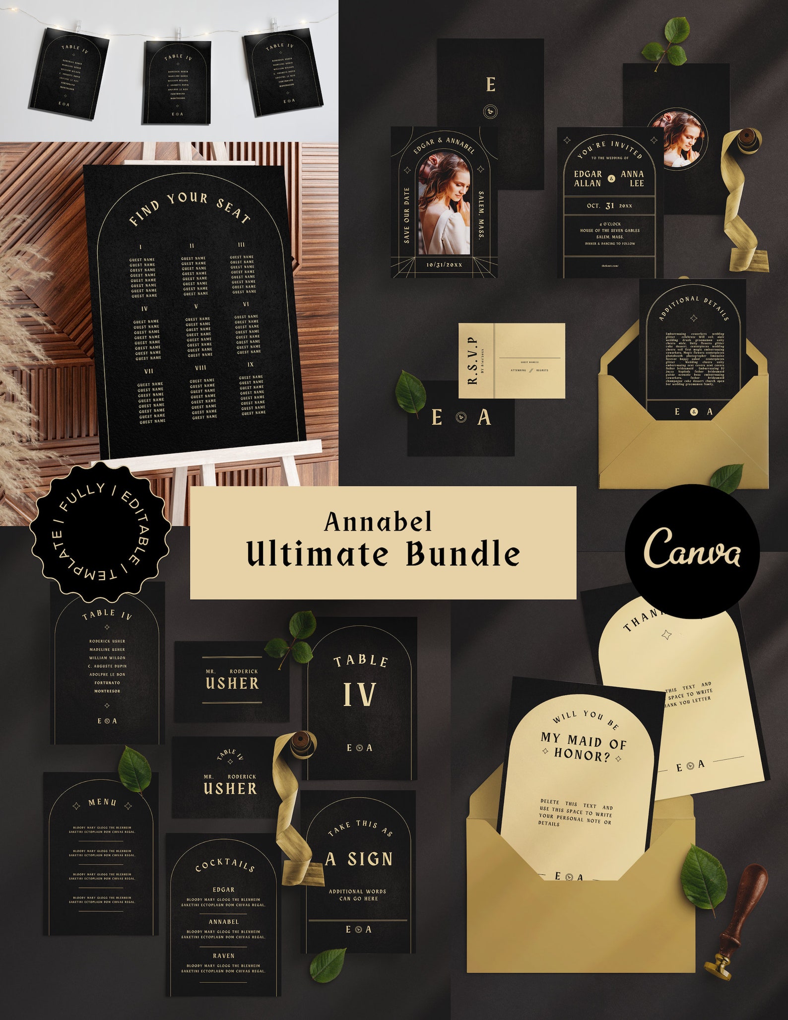Wedding Invitation Annabel Collection Poe Inspired Dark Gothic Editable ...