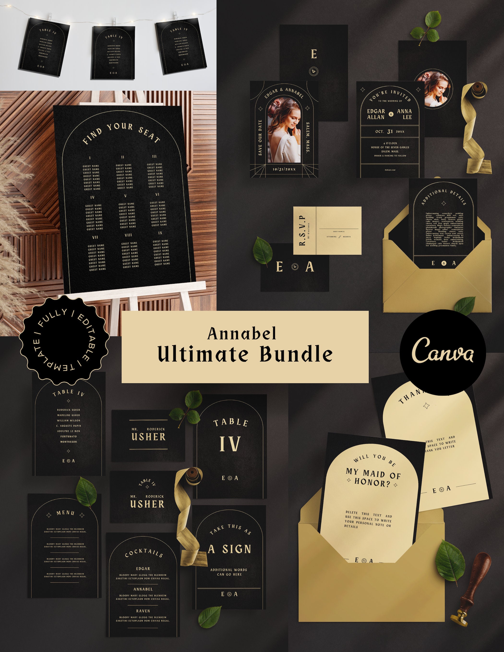 Wedding Invitation Annabel Collection Poe Inspired Dark Gothic Editable ...
