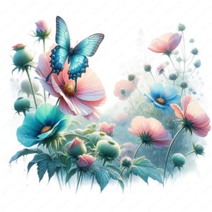 Butterfly Garden Clipart Bundle | Floral Art, Commercial Use (digital ...