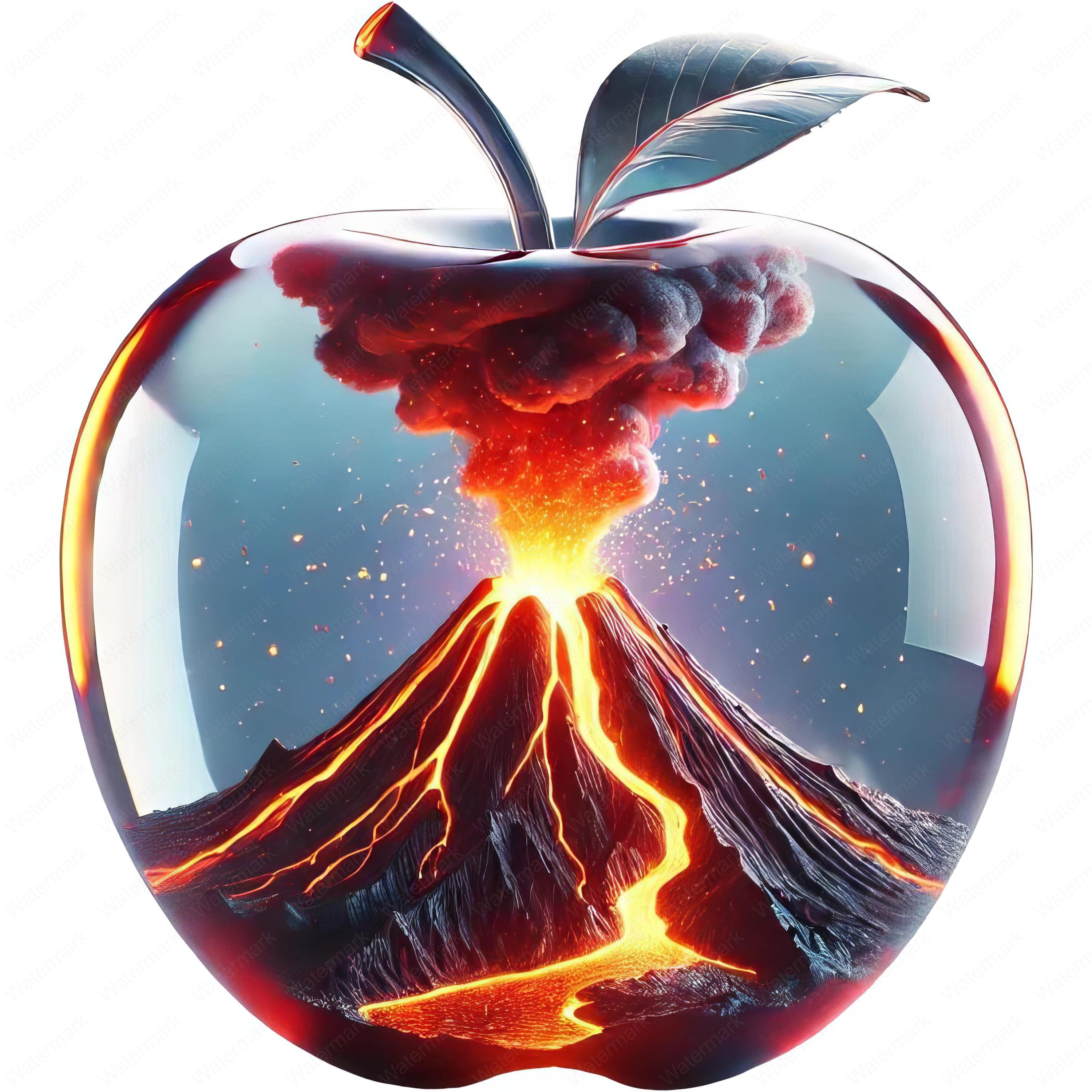 Erupting Volcano Apple Clipart: Lava Art Printables (digital Download ...