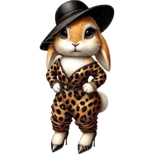Leopard Bunny Clipart: Chic Pet Art Prints (digital Download) - Etsy