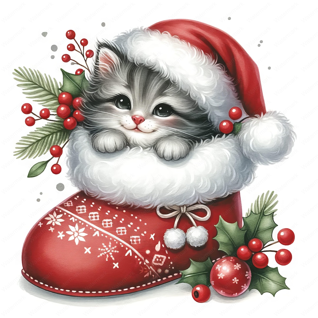Christmas Cat Clipart Clipart Bundle 01 10 Festive Images Holiday Art ...