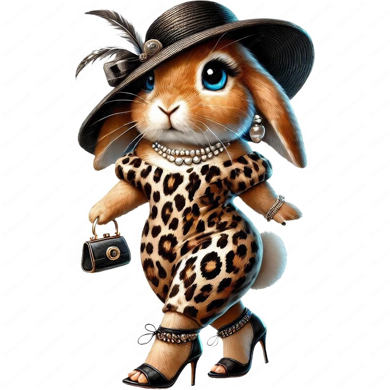 Leopard Bunny Clipart: Chic Pet Art Prints (digital Download) - Etsy