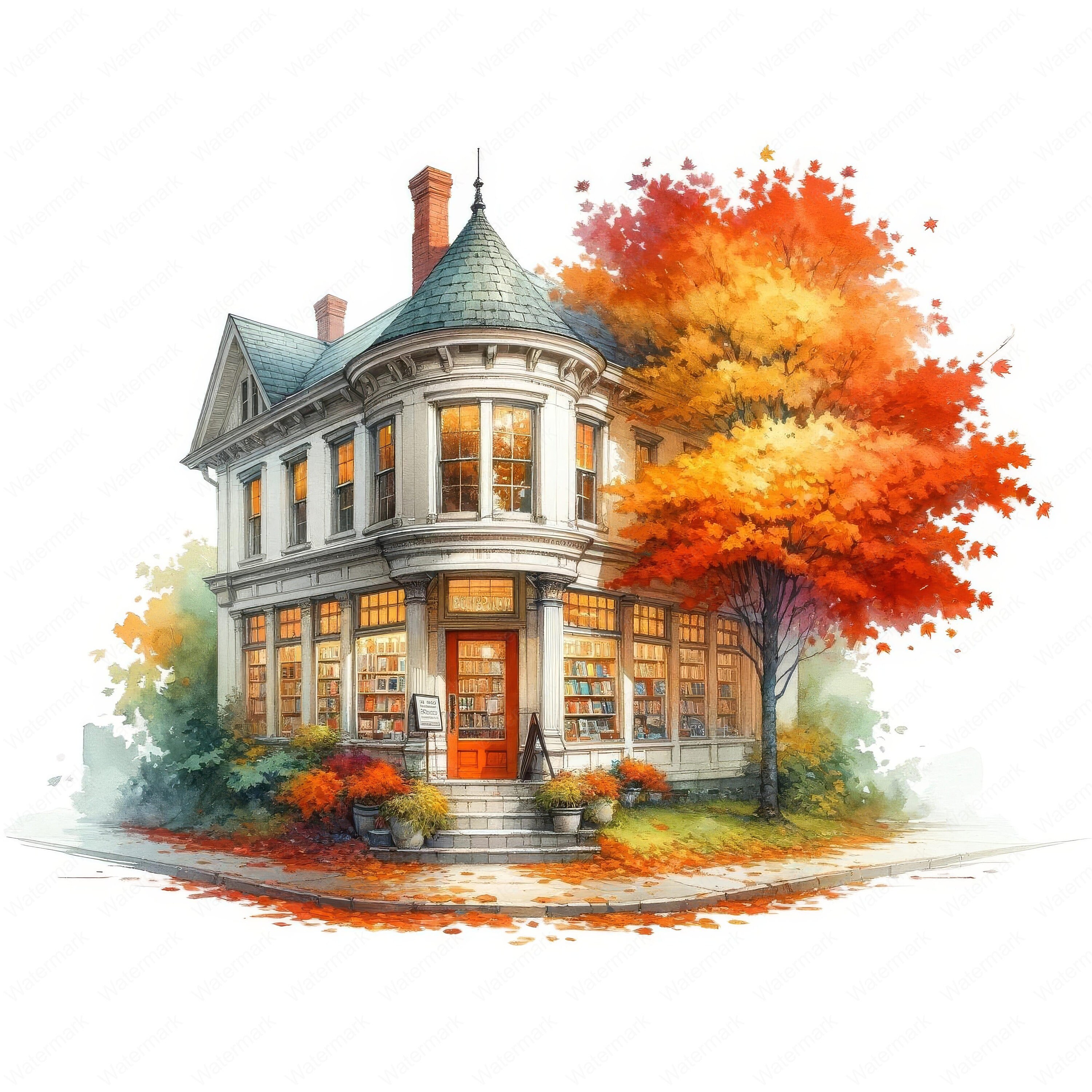 Cozy Fall Bookstore Clipart Bundle: Autumn Art Printables (commercial ...