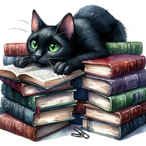 Library Cat Clipart 10 High-quality Images Bookworm Cat Illustrations ...