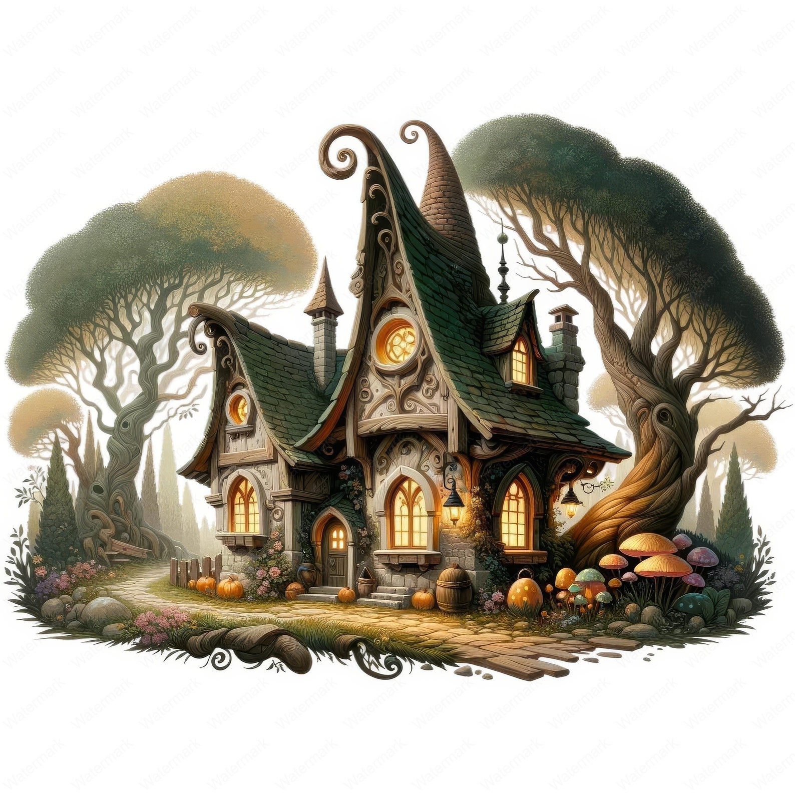 Enchanted Witch Cottage Clipart Bundle: Fantasy Art Printables ...
