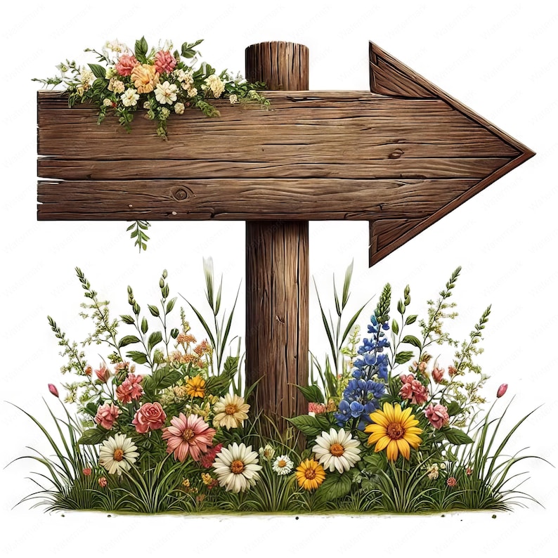 Rustic Floral Sign Clipart Bundle: Nature Art Printables (commercial ...