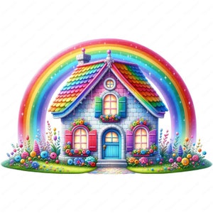 Rainbow House Clipart: Fantasy Art Designs (digital Download) - Etsy