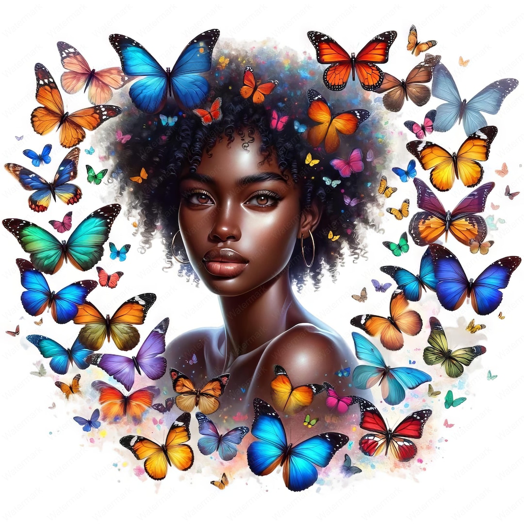 Melanin Girl Clipart Vibrant Butterfly Clipart Bundle 10 High-quality ...