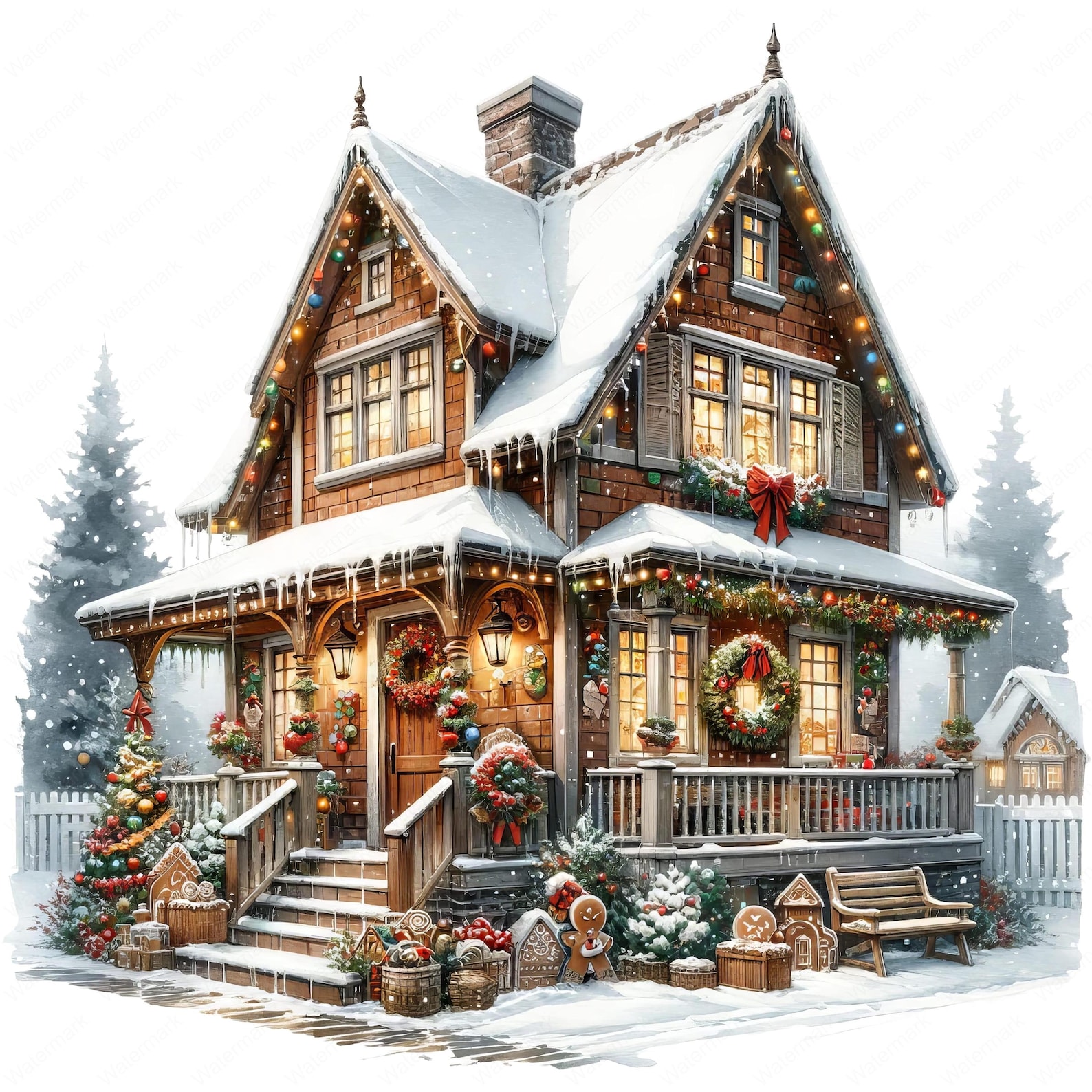 Christmas House Clipart: Festive Winter Holiday Home (digital Download ...