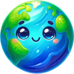Whimsical Earth Clipart | Cute Smiling Earth Clipart Bundle | 10 High ...