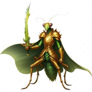 Warrior Praying Mantis Clipart: Fantasy Insect PNG Bundle (digital ...