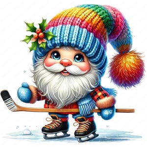 Hockey Gnome Clipart | Winter Gnome Ice Skating Clipart Bundle | 10 ...
