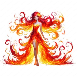 Cute Flame Girl Clipart | Adorable Fire Theme Clipart Bundle | 10 High ...