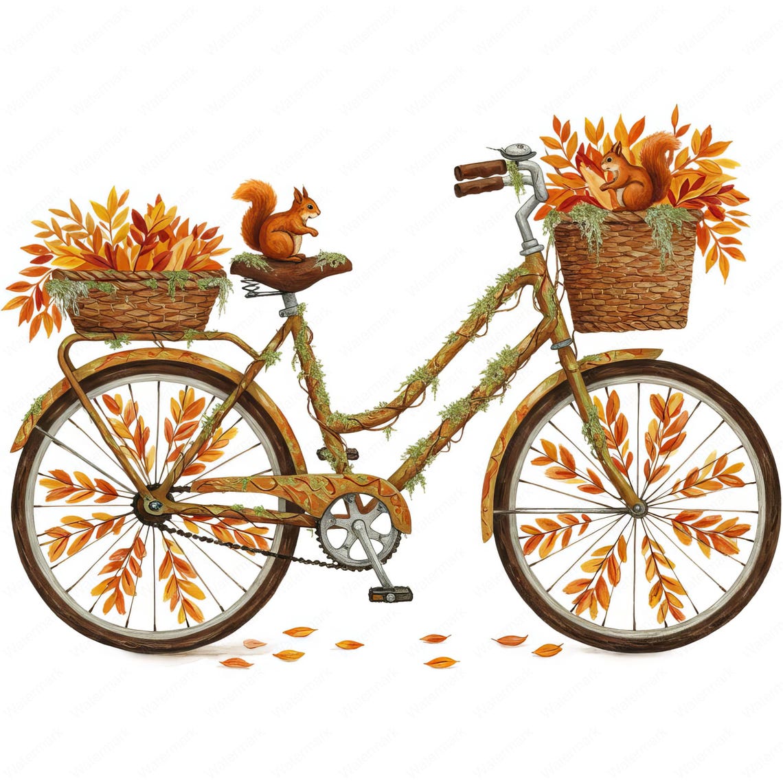 Floral Bicycle Clipart: Vintage Watercolor PNG Bundle (digital Download ...