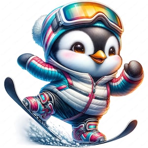 Skiing Penguin Clipart | Winter Sports Penguin Clipart Bundle | 10 High ...