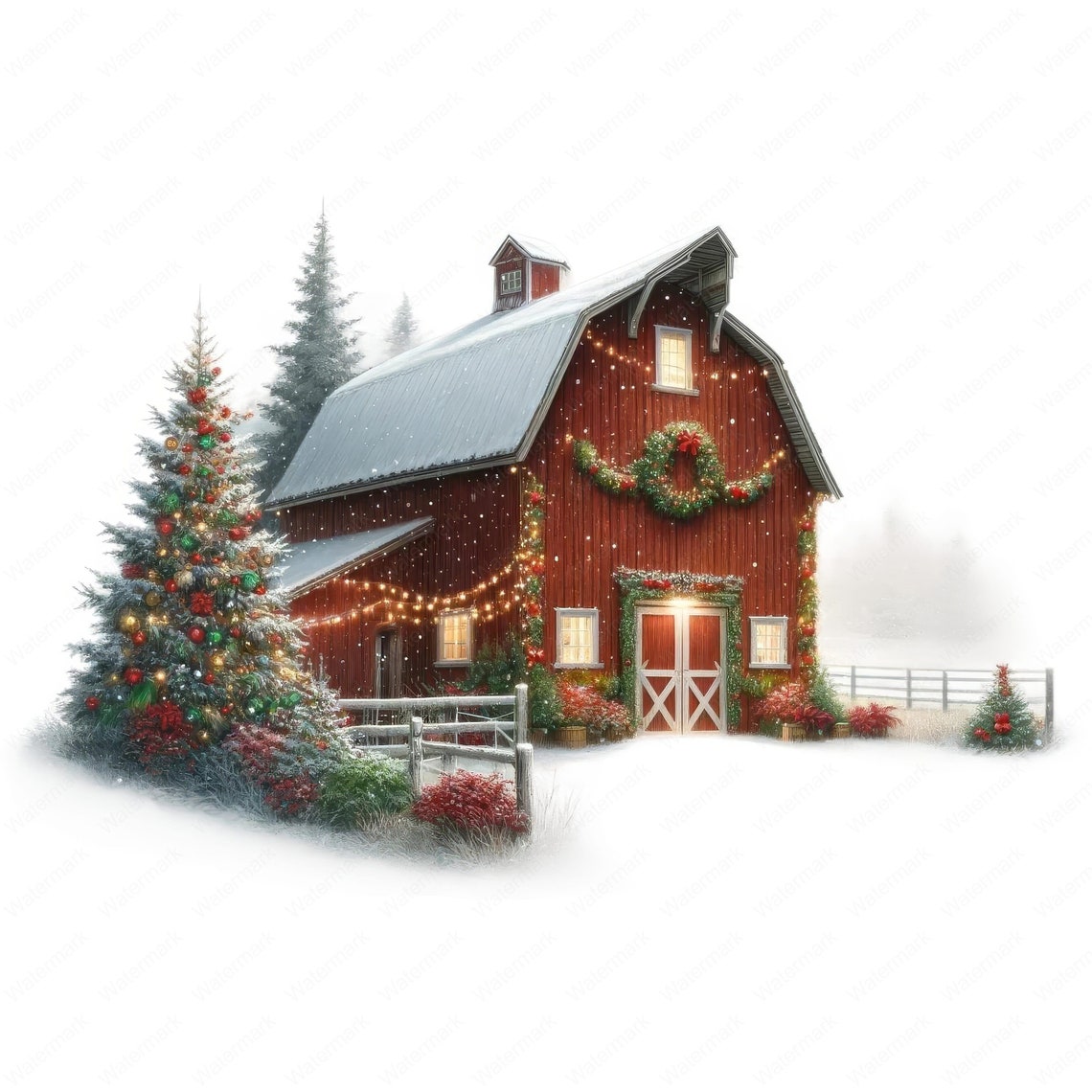 Christmas Barn Clipart Bundle: Festive Holiday Farm Art (digital ...