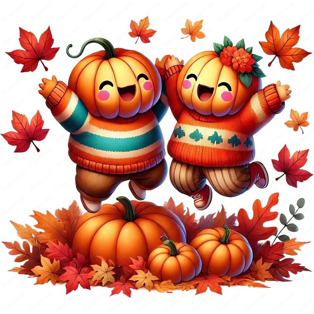 Pumpkin Couple Clipart | Cute Pumpkin Couple Clipart Bundle | 10 High ...