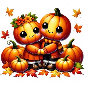Cute Pumpkin Couple Clipart | Fall Art Printables (digital Download) - Etsy