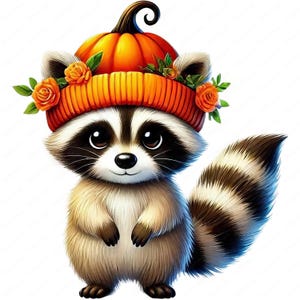 Autumn Raccoon Clipart | Adorable Fall Raccoon Clipart Bundle | 10 High ...