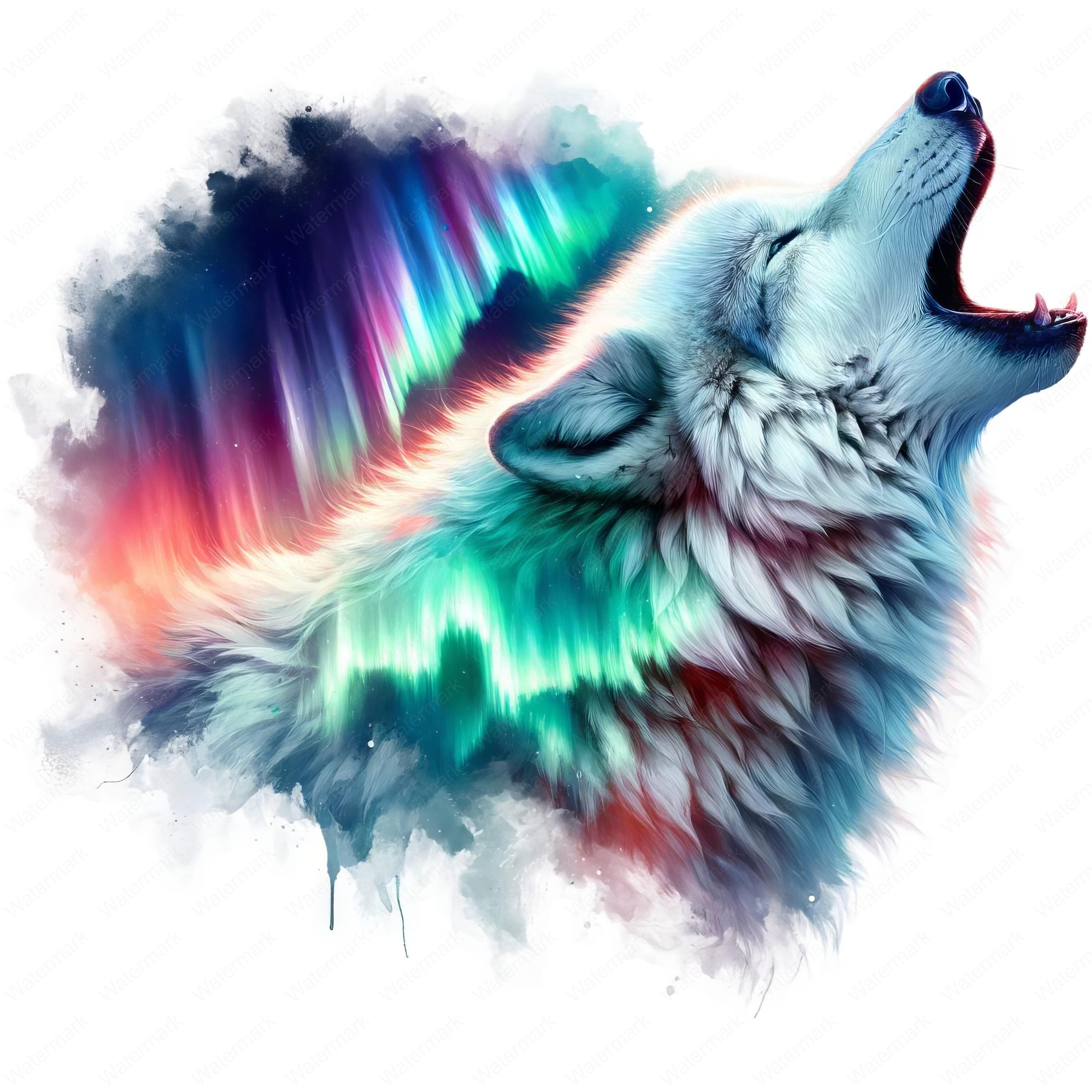 Aurora Wolf Clipart Bundle: Mystical Northern Lights Art (digital ...