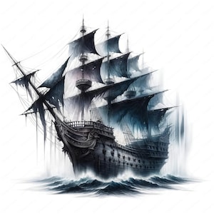 Ghost Ship Clipart | Mysterious Ghost Ship Clipart Bundle | 10 High ...
