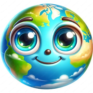 Whimsical Earth Clipart | Cute Smiling Earth Clipart Bundle | 10 High ...