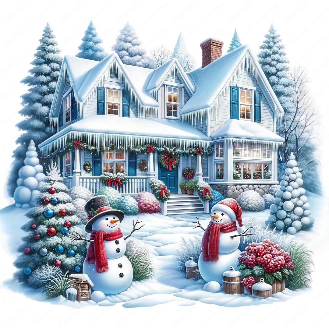 Christmas House Clipart: Festive Winter Holiday Home (digital Download ...